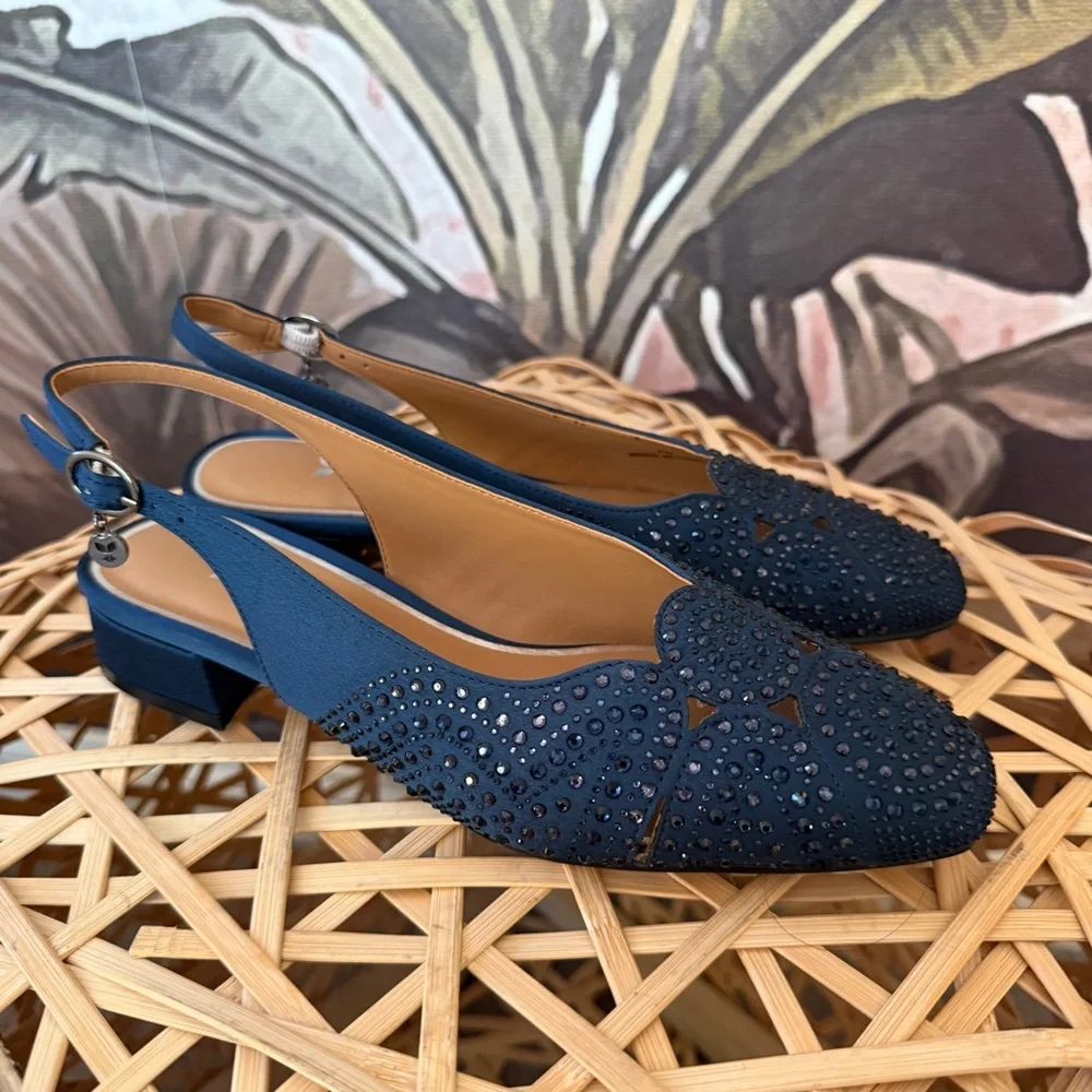 J.Renee | Shoes | Jrenee Navy Crystalembellished Slingback Heels | Poshmark